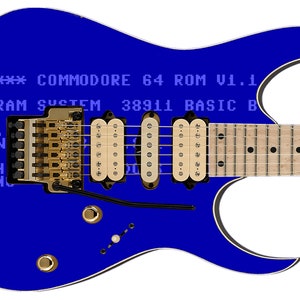 Guitar Skin Axe Wrap Re-skin DIY Blue Commodore 64 80's Video Game 354 ...