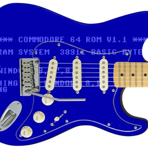 Guitar Skin Axe Wrap Re-skin DIY Blue Commodore 64 80's Video Game 354 ...