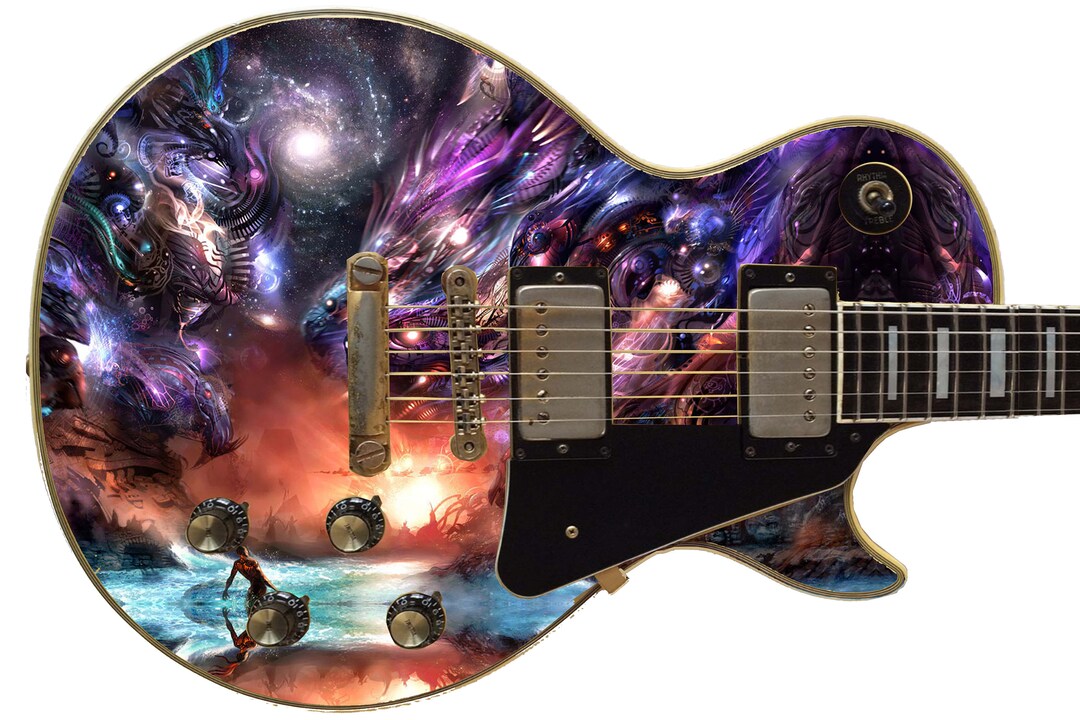 Guitar Skin Axe Wrap Re-skin Vinyl Sci fi Dragons Decal Right Electric ...