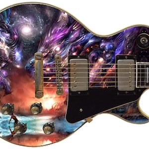 Guitar Skin Axe Wrap Re-skin Vinyl Sci fi Dragons Decal Right Electric ...