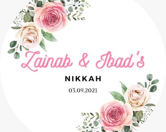 Personalised Nikkah Wedding Stickers, Floral Stickers, Wedding Favour ...