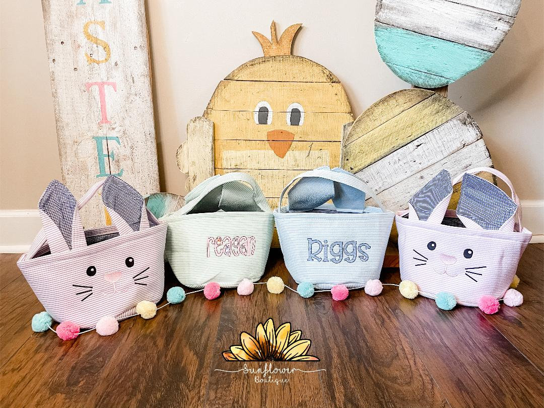 Seersucker Easter Baskets/ Easter Baskets/ Monogram Easter - Etsy