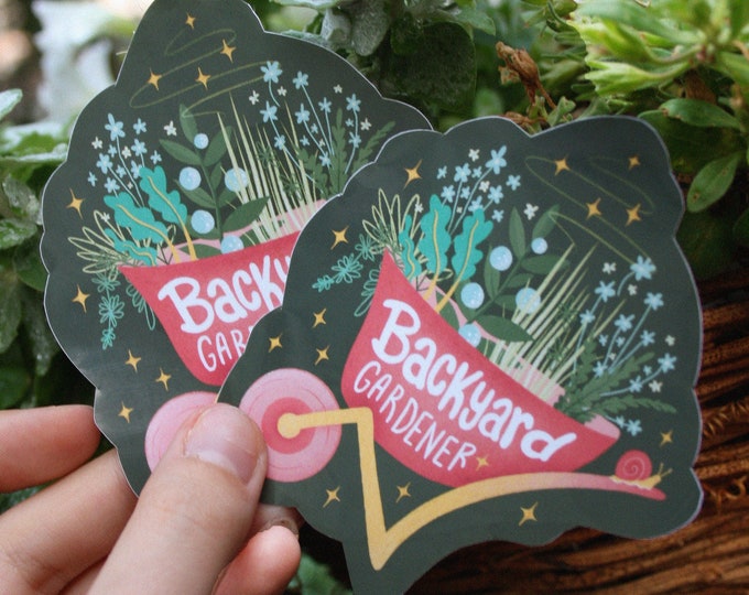 Illustrated Vinyl Sticker Backyard Gardener Gardening Waterproof Die ...