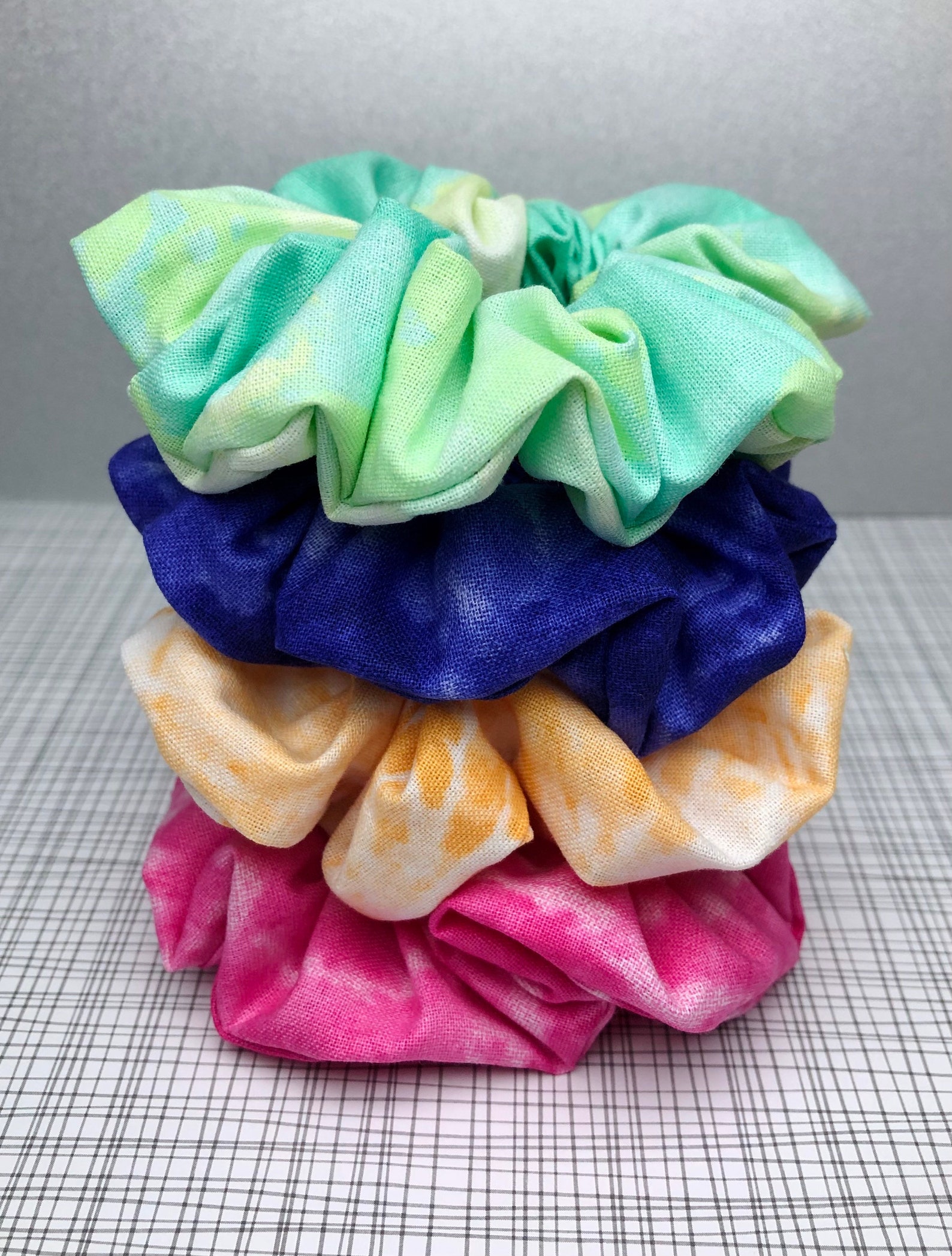 Scrunchies Set de 4 Tie Dye Cotton Scrunchie Pack Verde - Etsy España