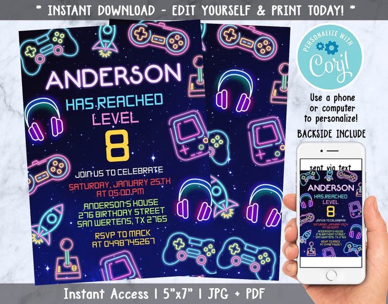 Gamer Birthday Invitation Video Game Party Invite Gaming Game on Video ...