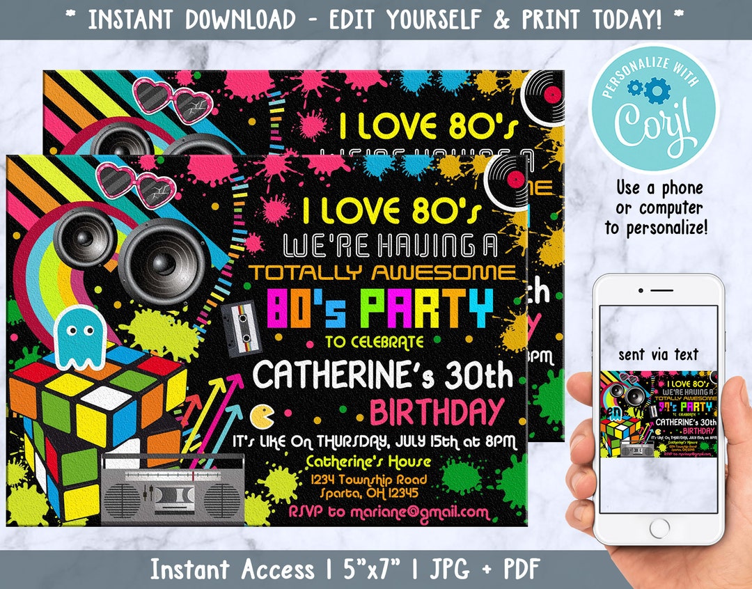 80s Invitation, 80s Birthday Invitation 80s Party Invitation 80s ...