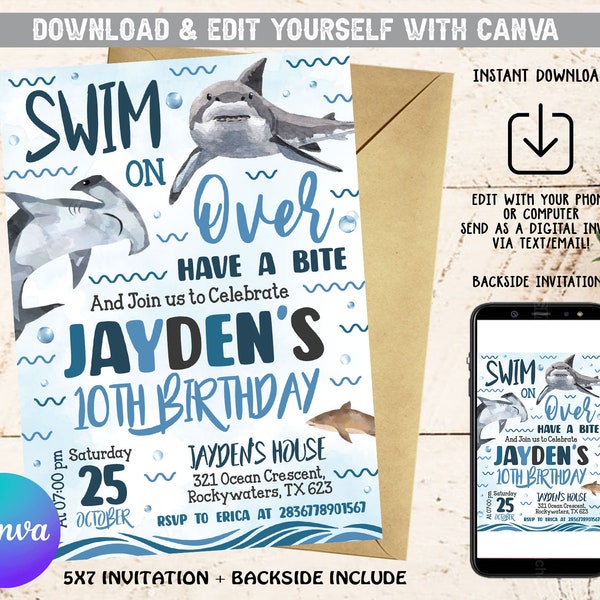 Shark Bite Invite - Etsy