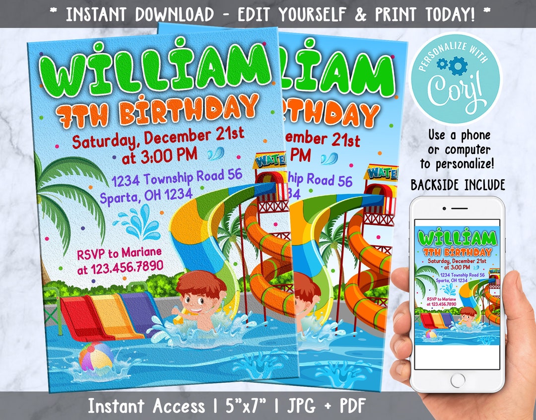 Water Slide Invitation Water Slide Invites Instant Download - Etsy