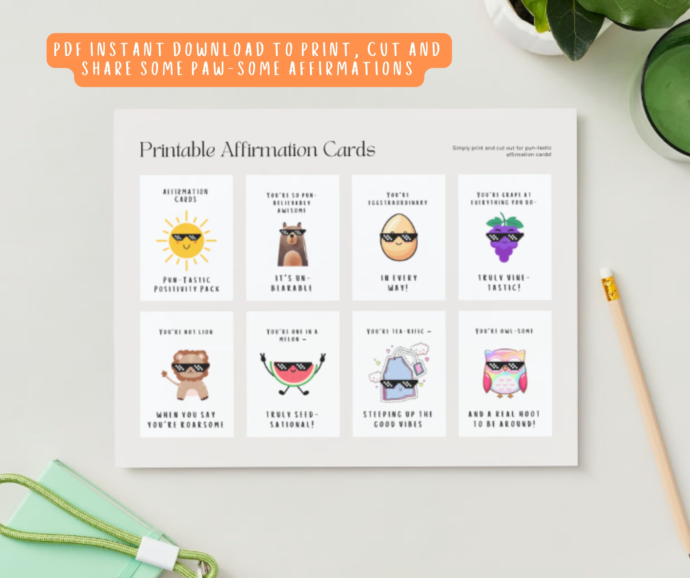 Pun Affirmation Cards | Instant Download | 26 Printable Affirmations ...