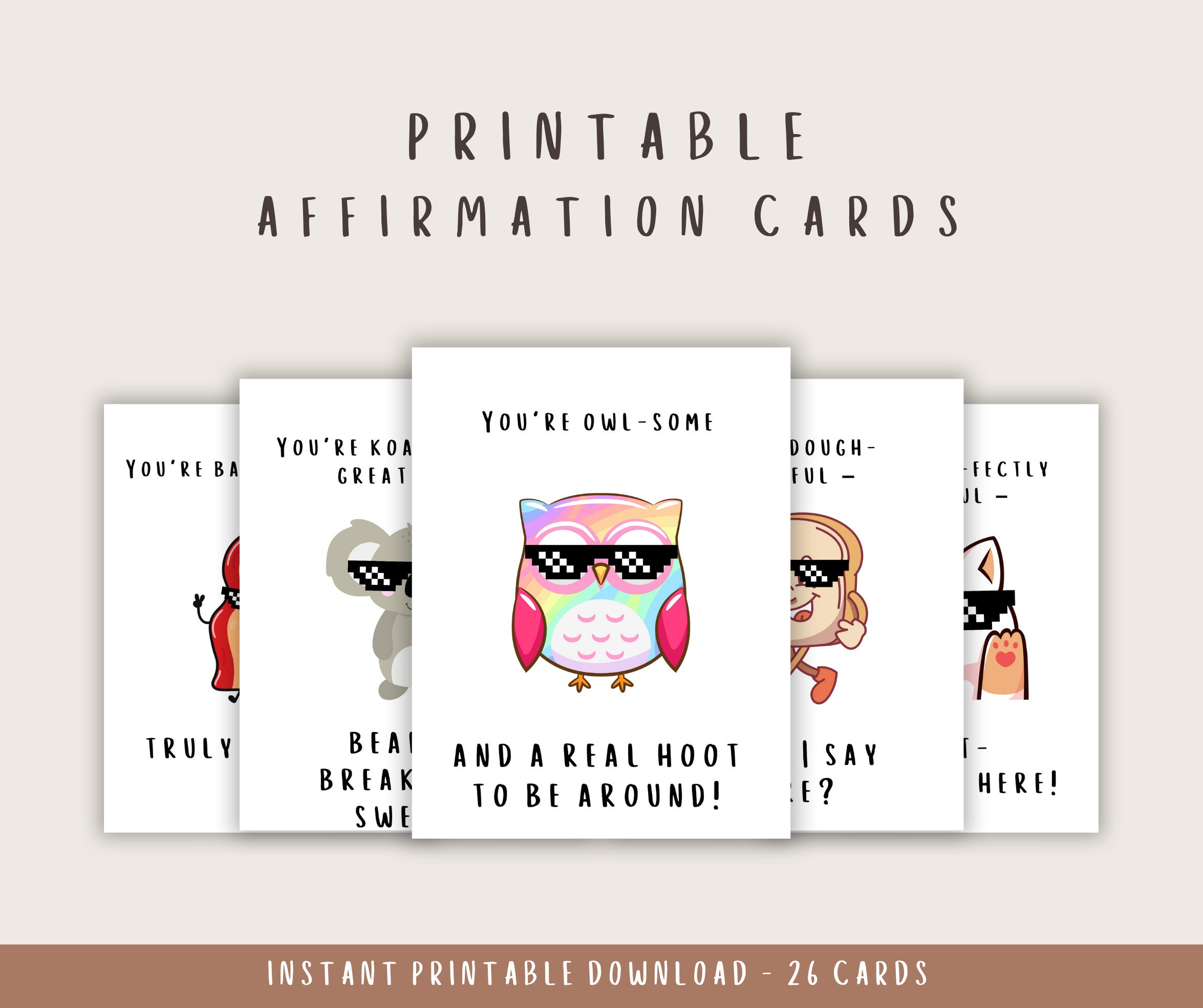 Pun Affirmation Cards | Instant Download | 26 Printable Affirmations ...