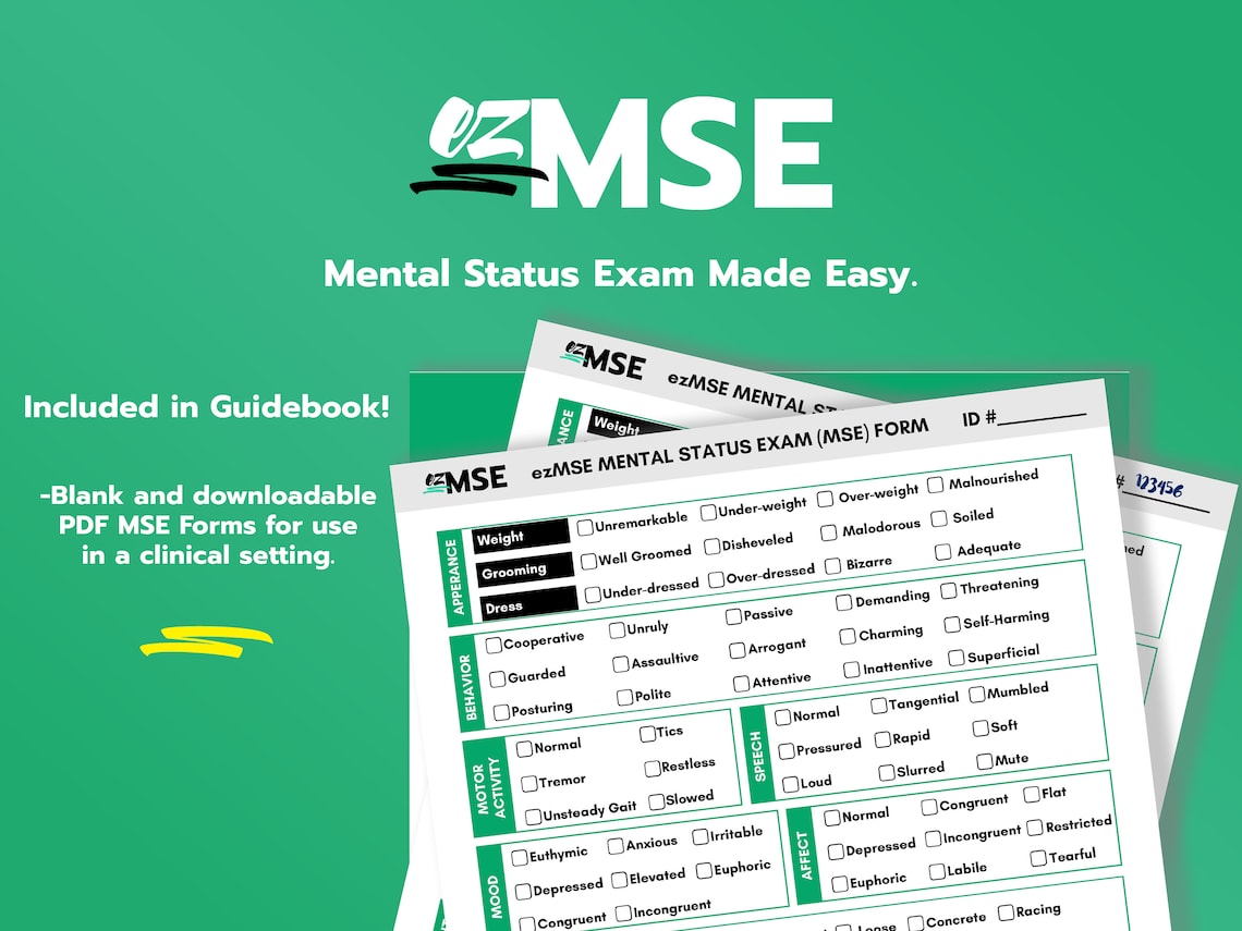 Ezmse: Mental Status Exam Sheets, MSE Writing Guide, MSE Checklist, and ...