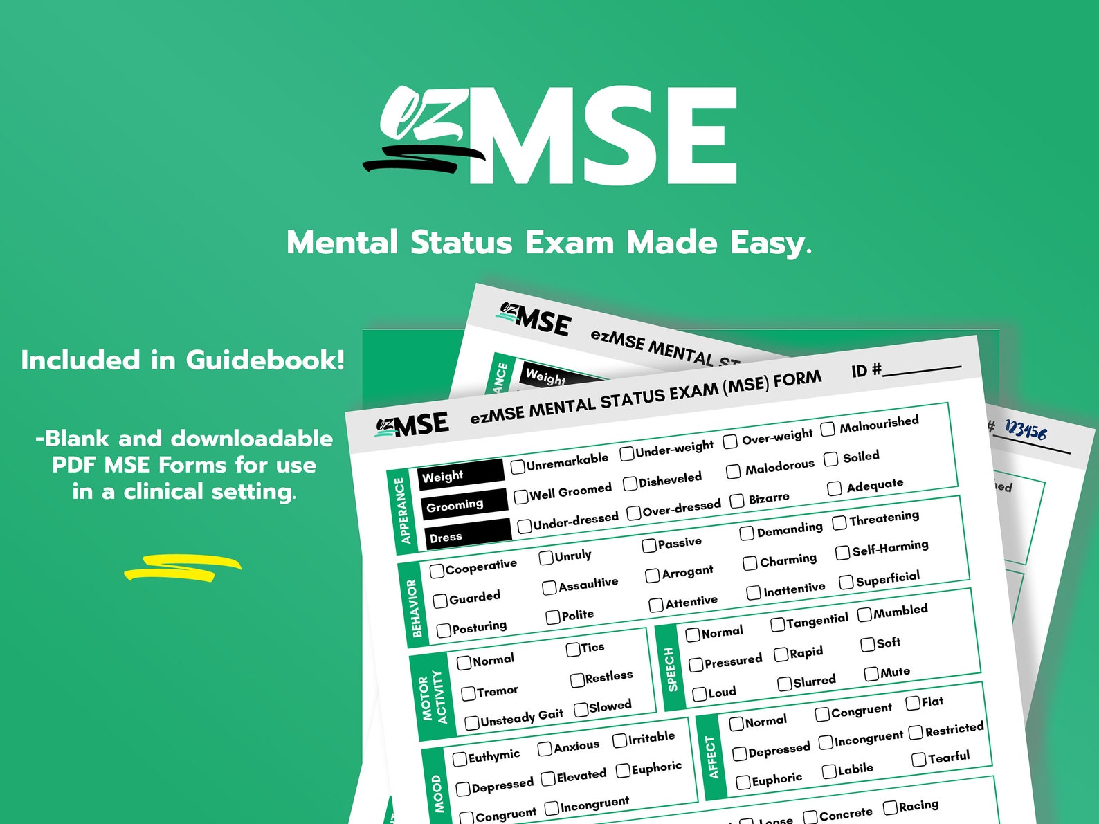 Ezmse: Mental Status Exam Sheets, MSE Writing Guide, MSE Checklist, and ...