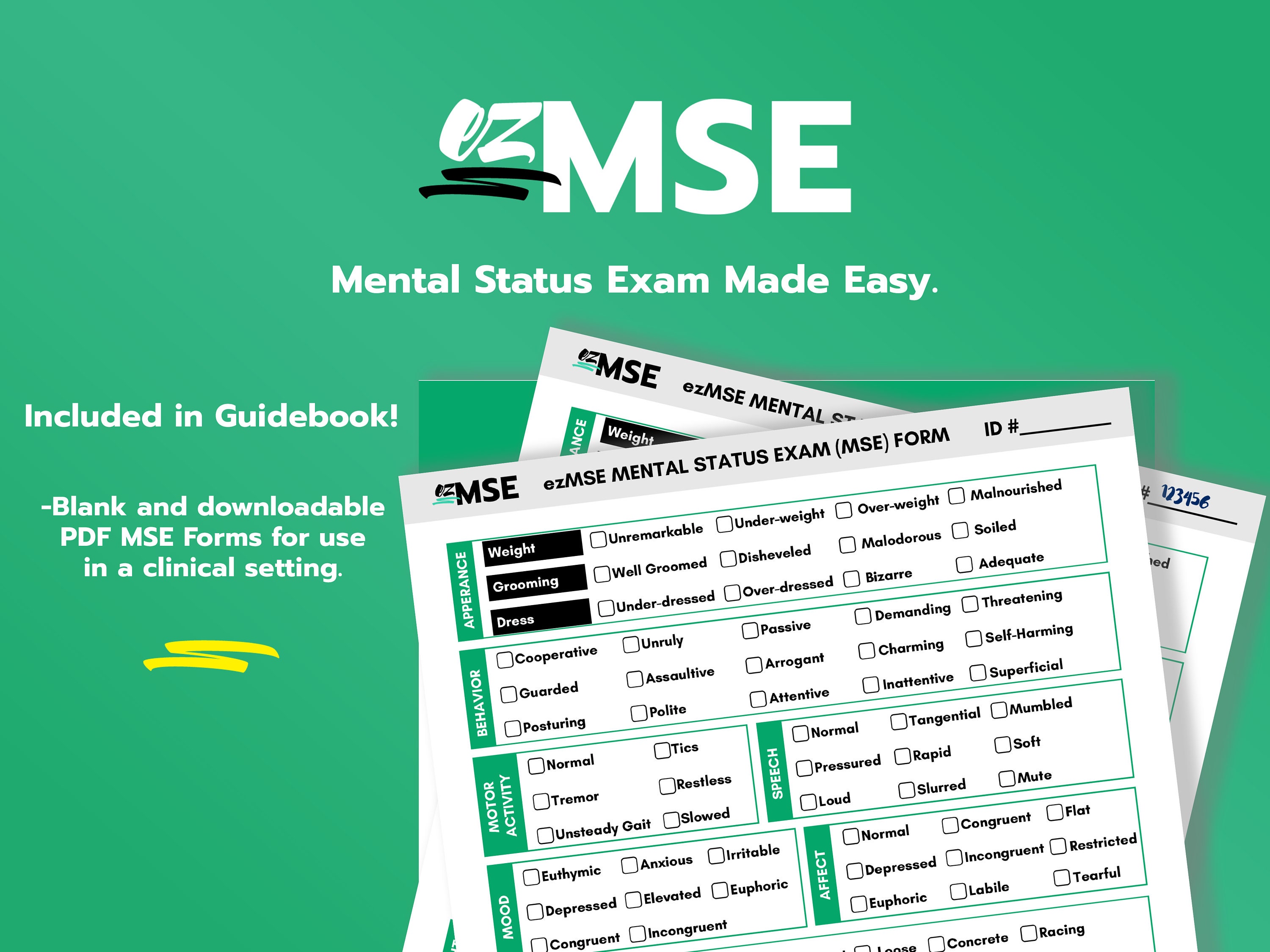 Ezmse: Mental Status Exam Sheets, MSE Writing Guide, MSE Checklist, and ...