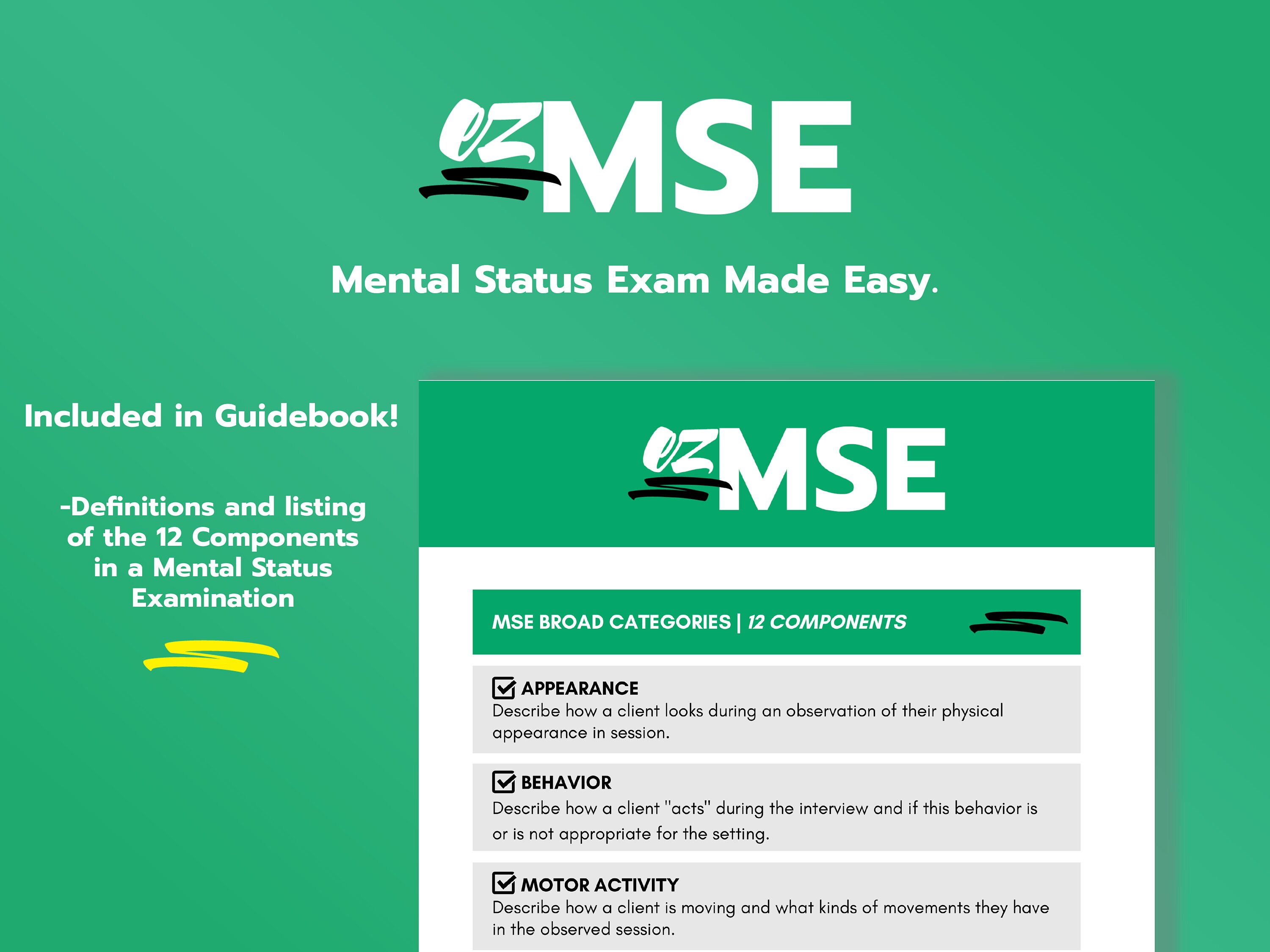 Ezmse: Mental Status Exam Sheets, MSE Writing Guide, MSE Checklist, and ...