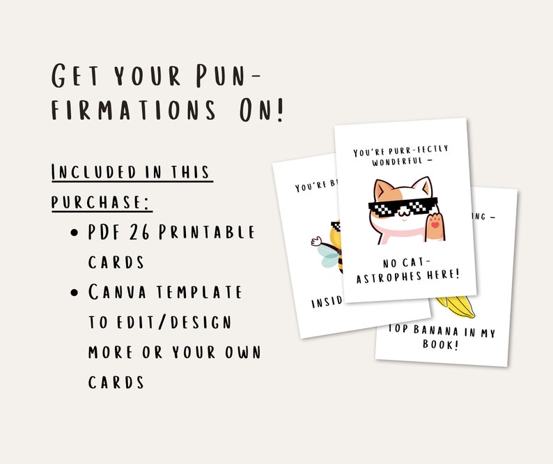 Pun Affirmation Cards | Instant Download | 26 Printable Affirmations ...