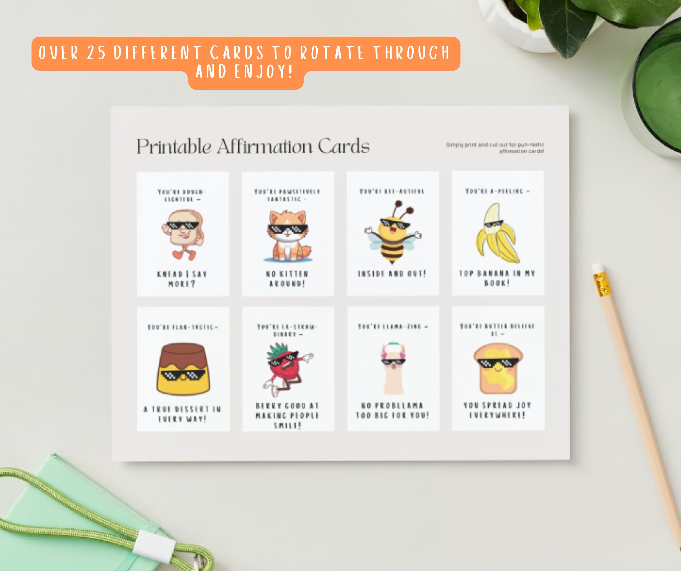 Pun Affirmation Cards | 26 Printable Cards, Canva Templates (instant ...