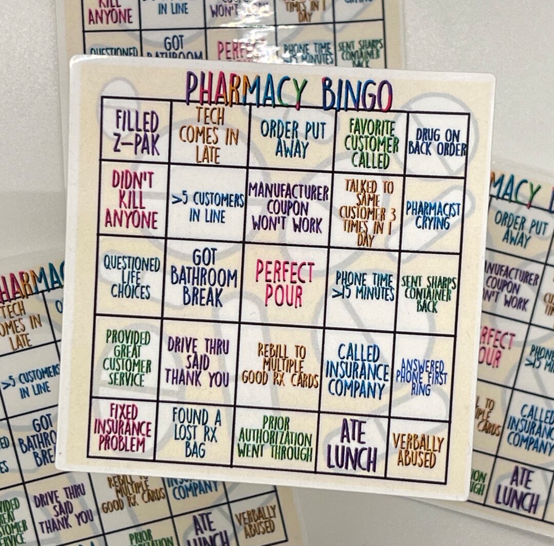 Funny Pharmacy Sticker! "pharmacy Bingo" 3 Inches Square. Rx Bingo Card ...