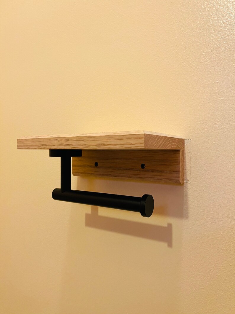 Solid Oak Toilet Paper Holder Shelf Hanging Shelf Bathroom Etsy
