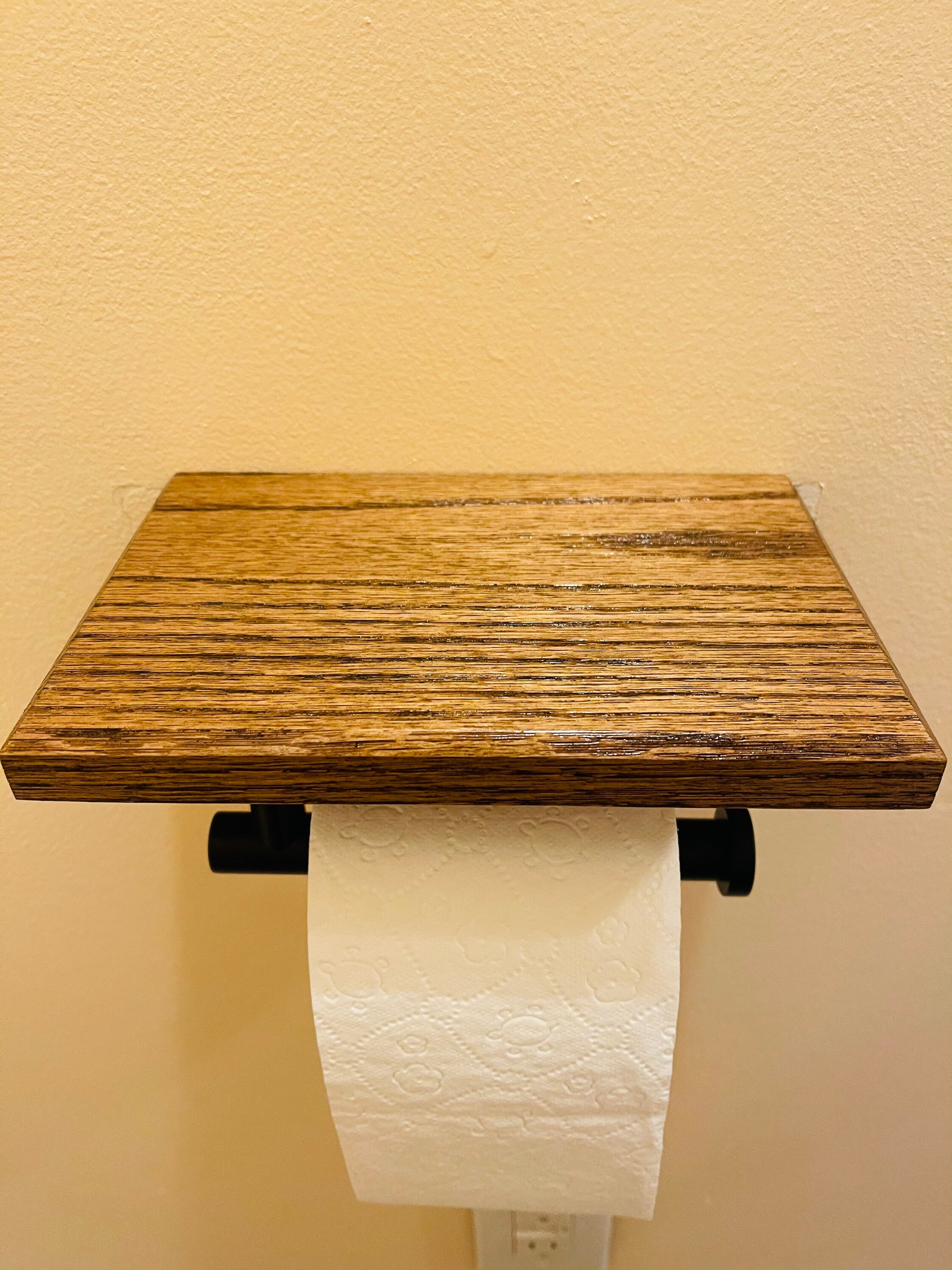 Solid Oak Toilet Paper Holder Shelf Hanging Shelf Bathroom Etsy