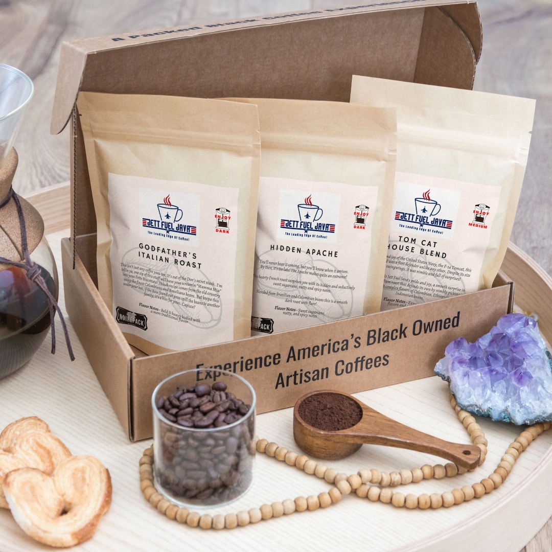 Minority Owned Coffee Sampler Box, Jet Fuel Java Coffee Collection, Dark Roasts, Bold, 3 Piece ...
