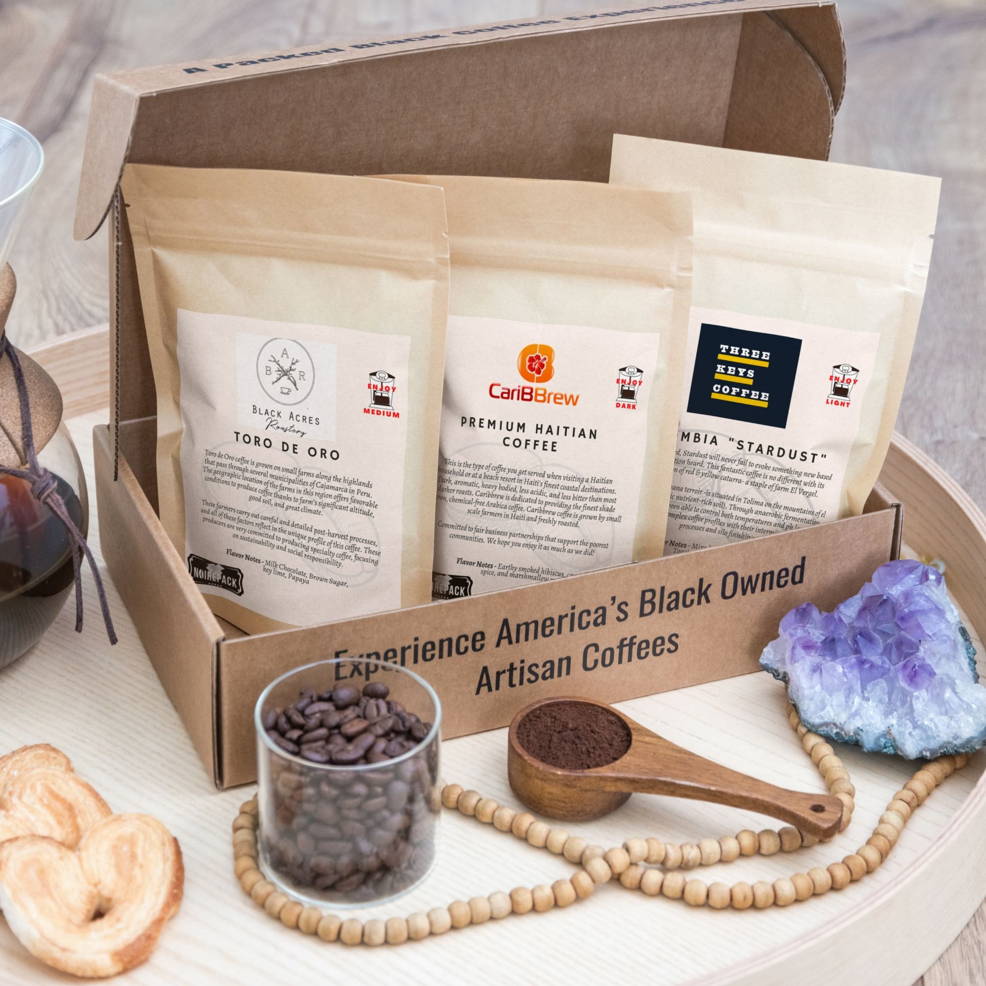 Assorted Whole Bean Coffees Split Oak Coffee Gift Box - 9 World Coffee ...