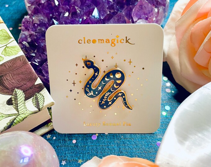 LUNAR SNAKE Hard Enamel Pin, Blue & Rose Gold, Lapel Pin Badge ...