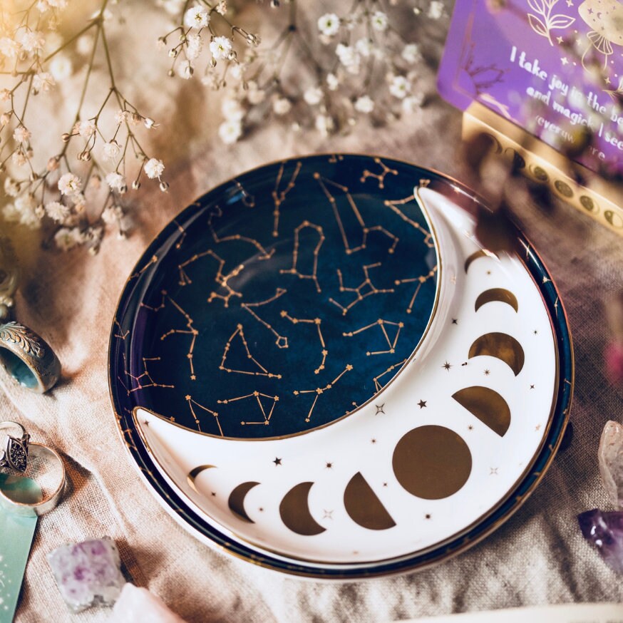 CONSTELLATIONS Ceramic Nesting Moon Dishes, Midnight Blue & White, Set ...