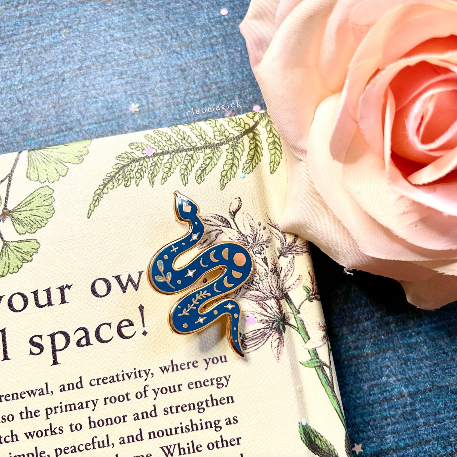 LUNAR SNAKE Hard Enamel Pin Blue & Rose Gold Lapel Pin | Etsy