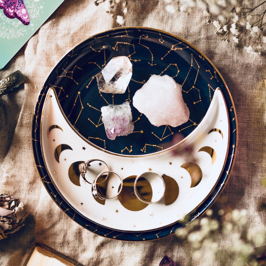 CONSTELLATIONS Ceramic Nesting Moon Dishes, Midnight Blue & White, Set ...