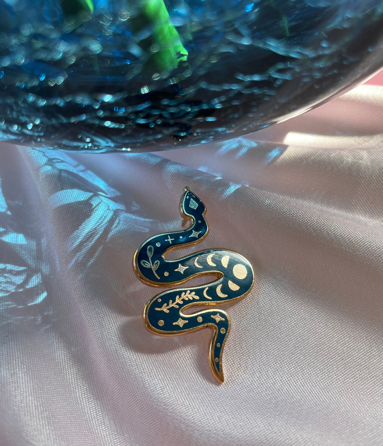 LUNAR SNAKE Hard Enamel Pin Blue & Rose Gold Lapel Pin | Etsy