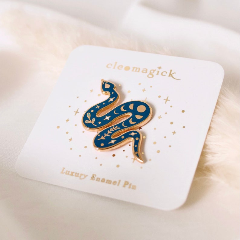 LUNAR SNAKE Hard Enamel Pin Blue & Rose Gold Lapel Pin | Etsy