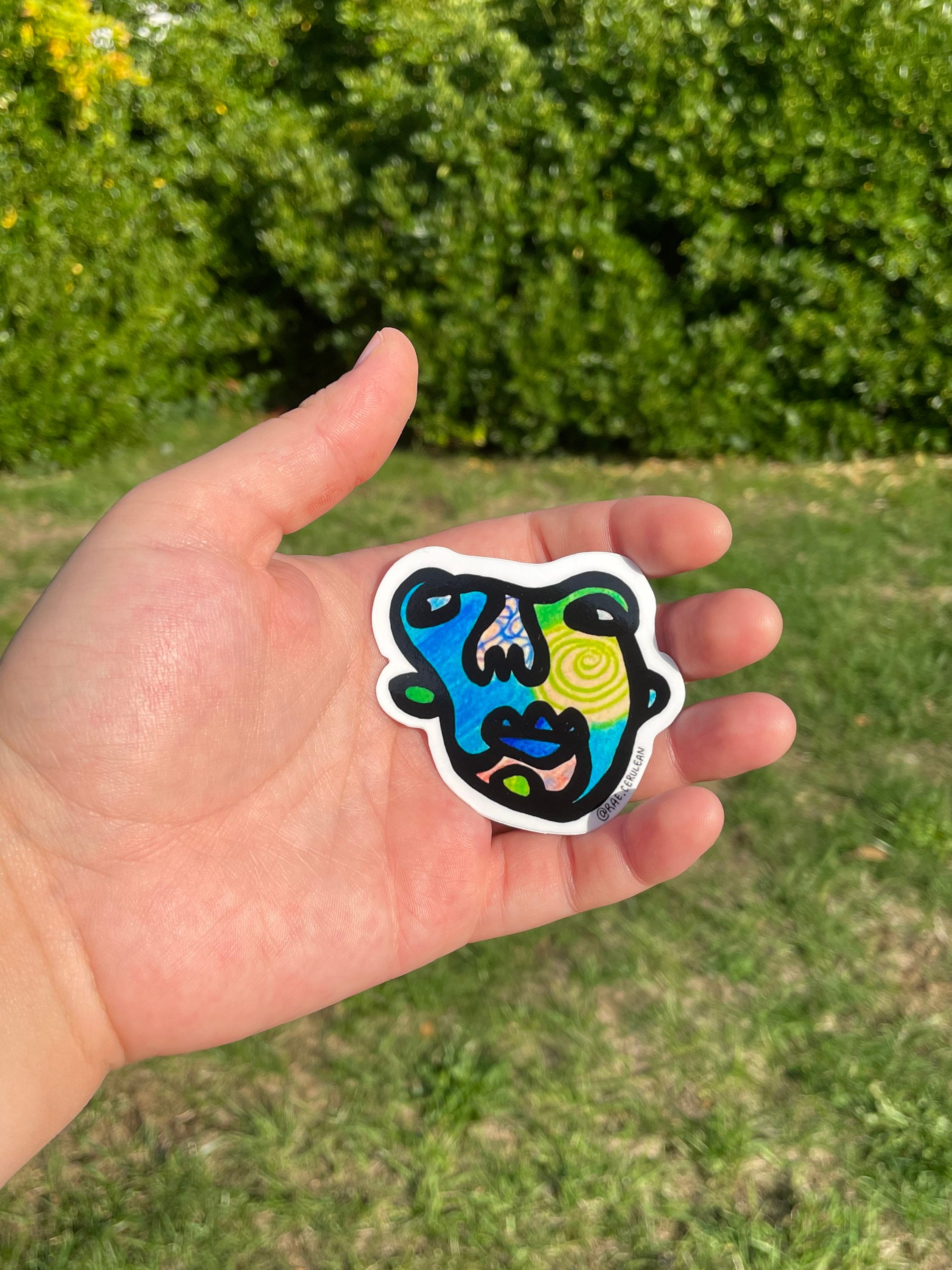 Abstract Face Vinyl Sticker, Hand Drawn Sticker, Die Cut Waterproof ...