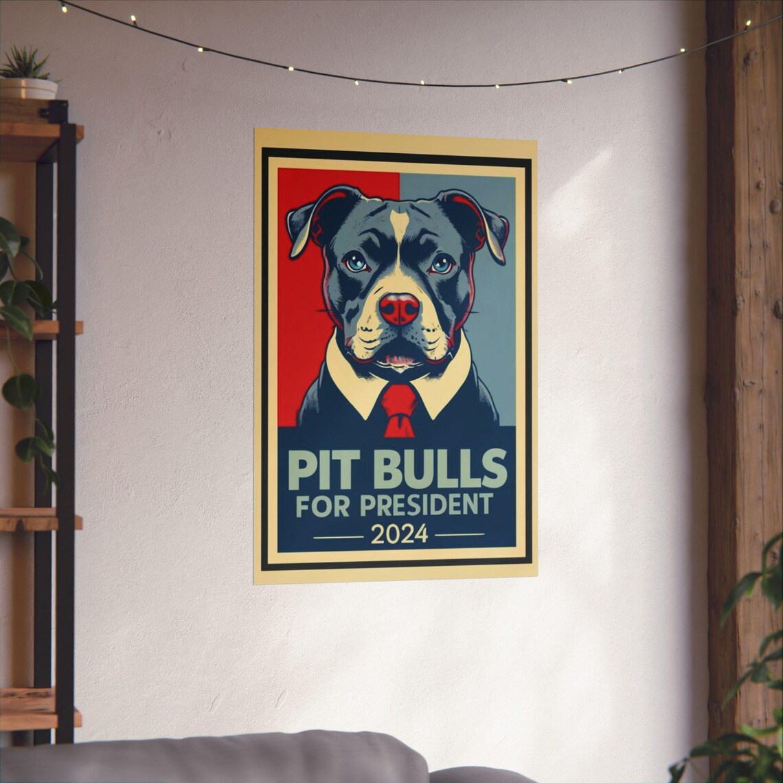 Pit Bull Dog for President 2024 Poster, Terrier Puppy Matte Wall Art ...