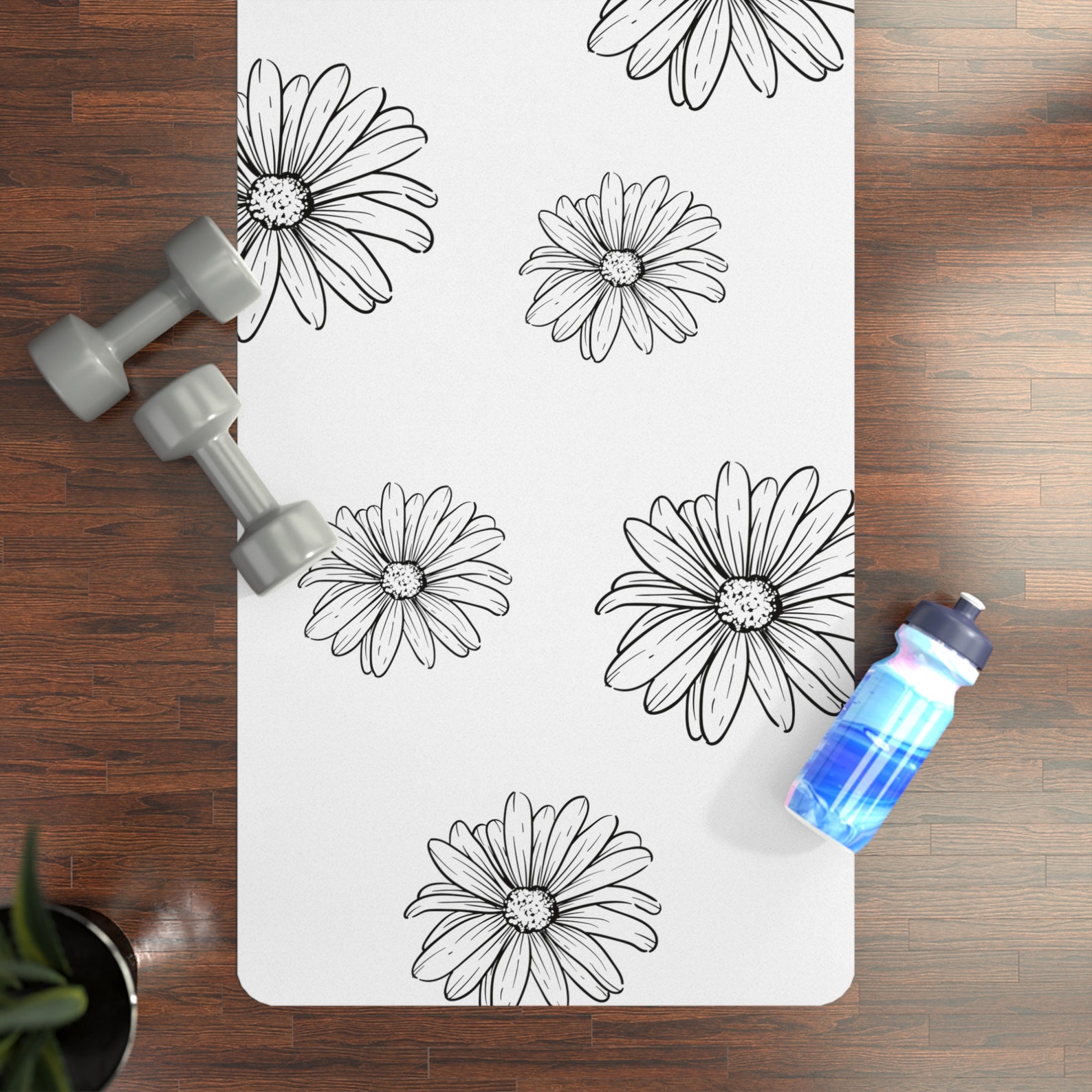 Flower Yoga Mat Black and White Floral Pattern Fun Rubber Christmas ...