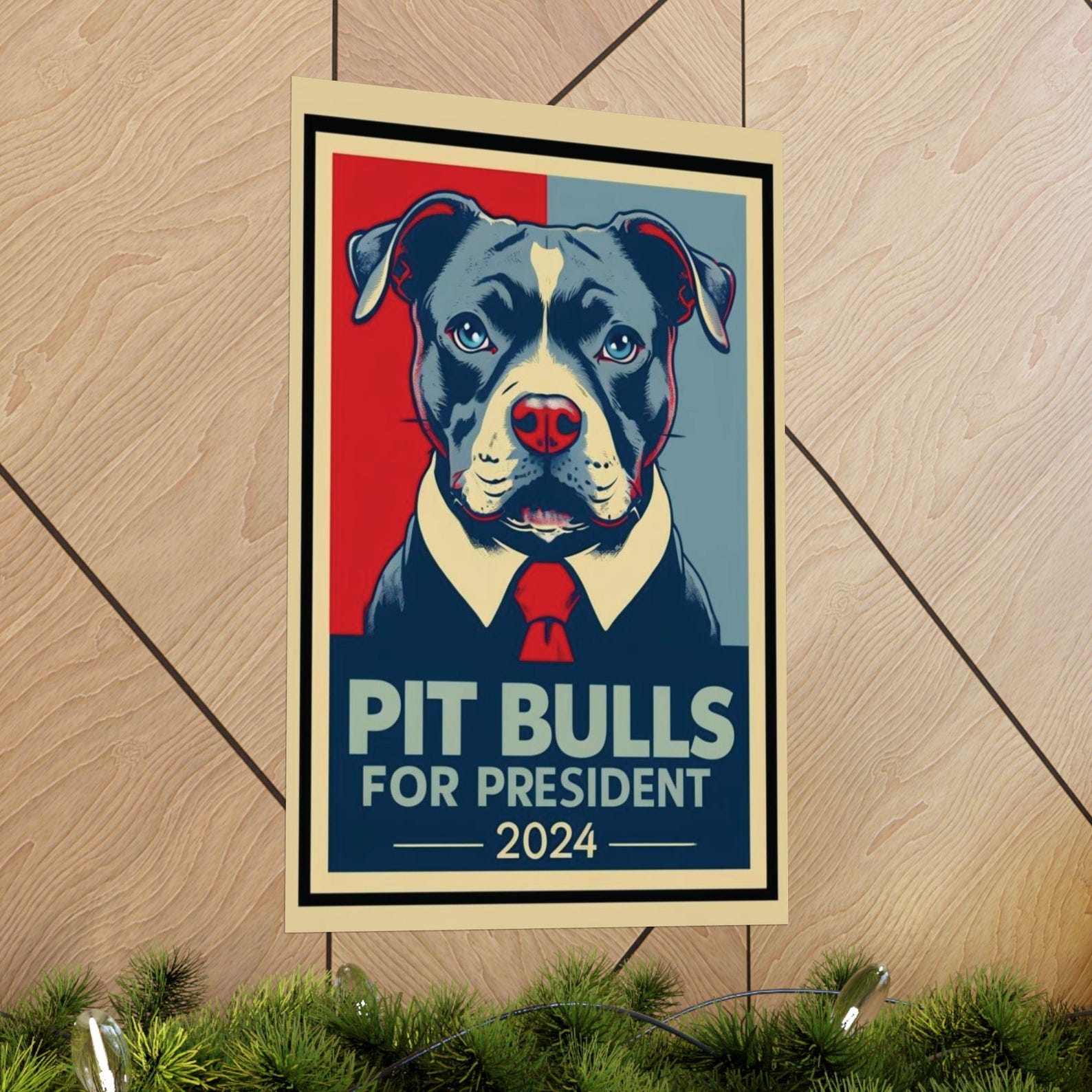 Pit Bull Dog for President 2024 Poster, Terrier Puppy Matte Wall Art ...