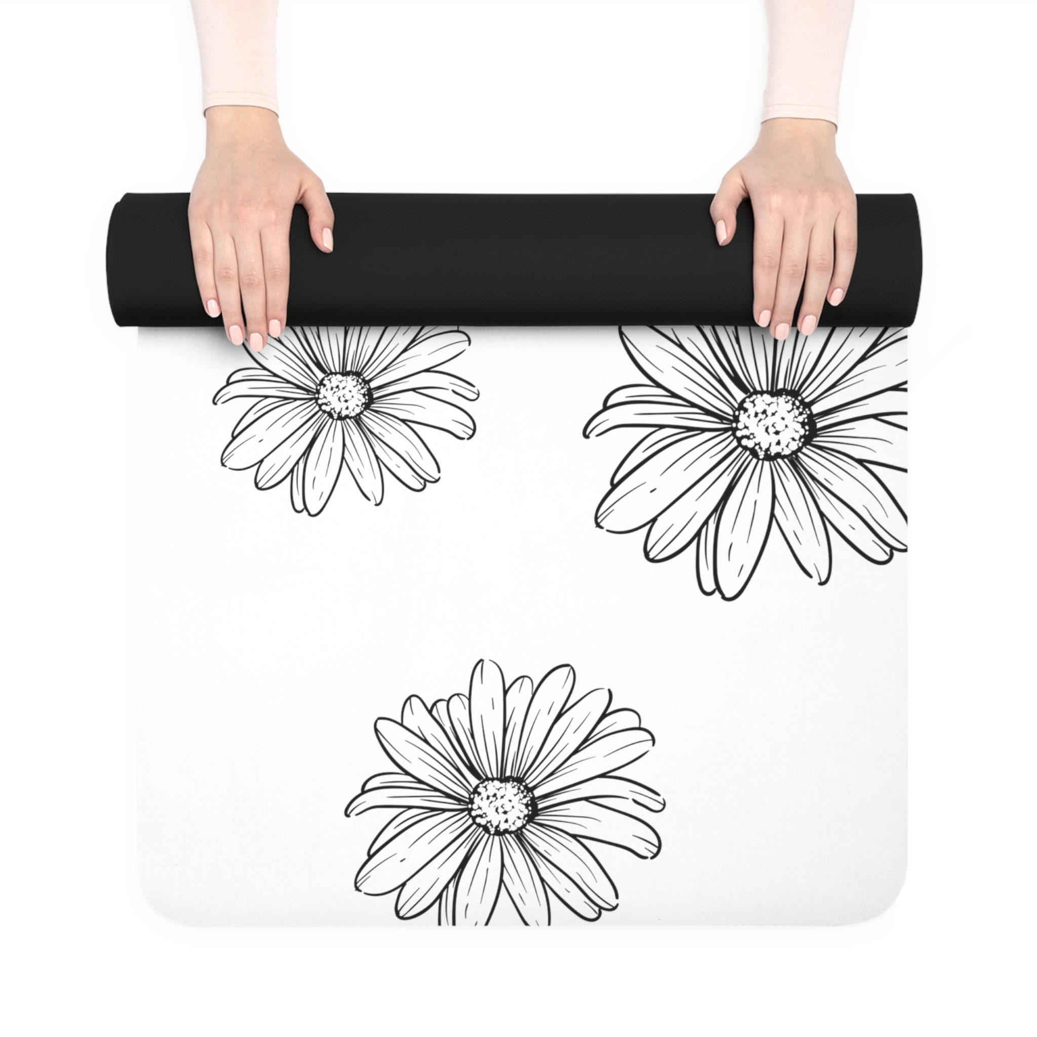 Flower Yoga Mat Black and White Floral Pattern Fun Rubber Christmas ...