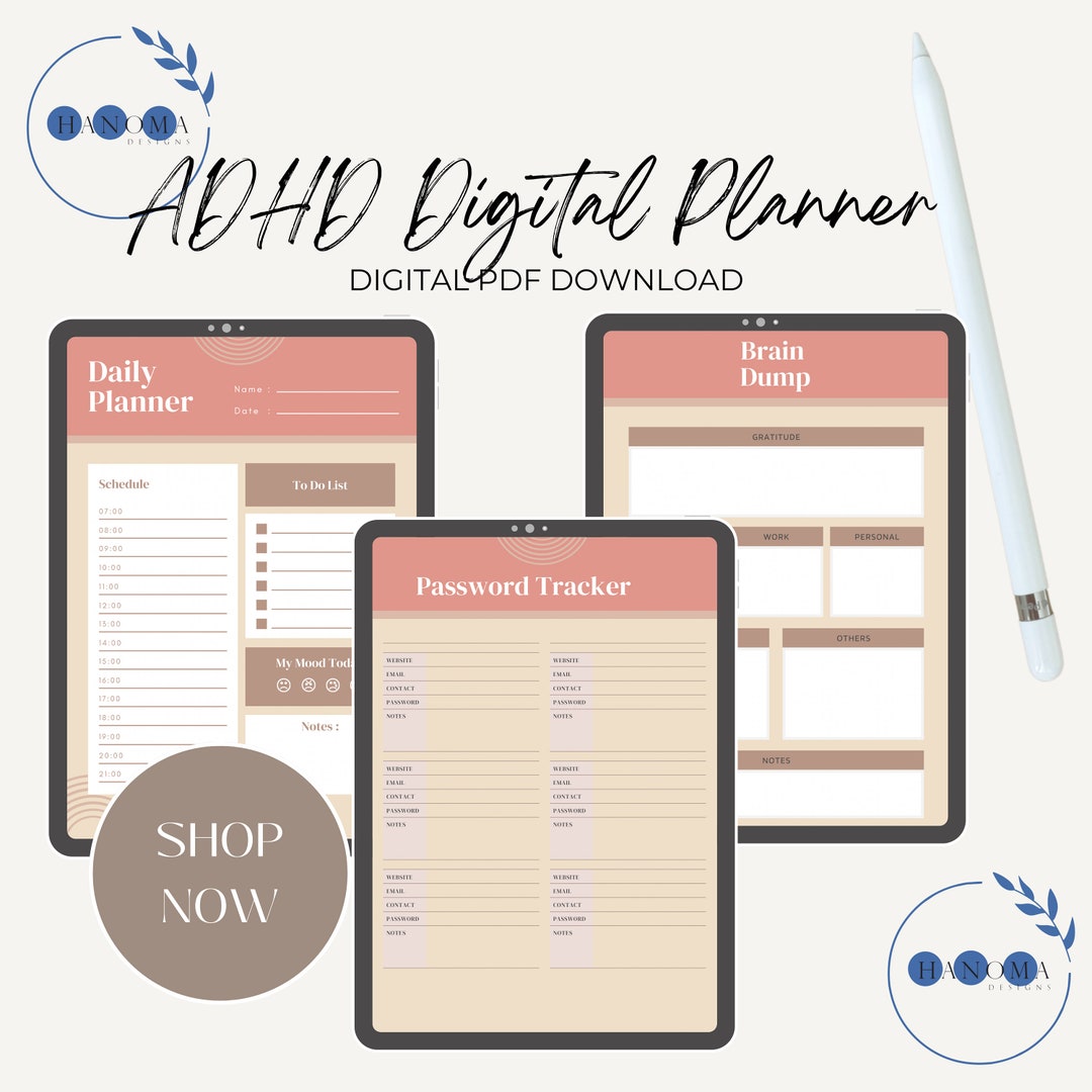 ADHD Digital Printable Planner PDF Adult College Monthly Weekly ...