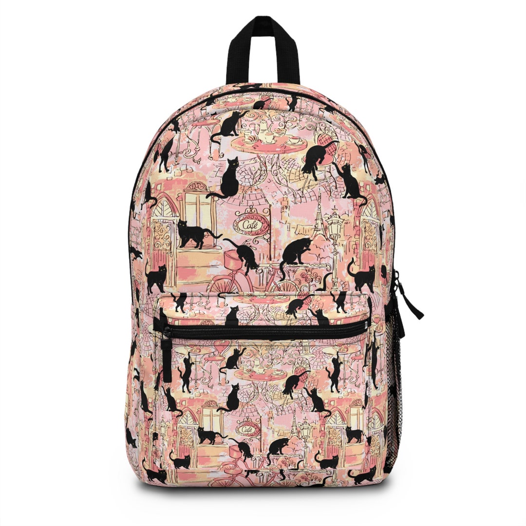 Cat Backpack Pink Pastel French Black Cat New Orleans France Vibe Fun ...