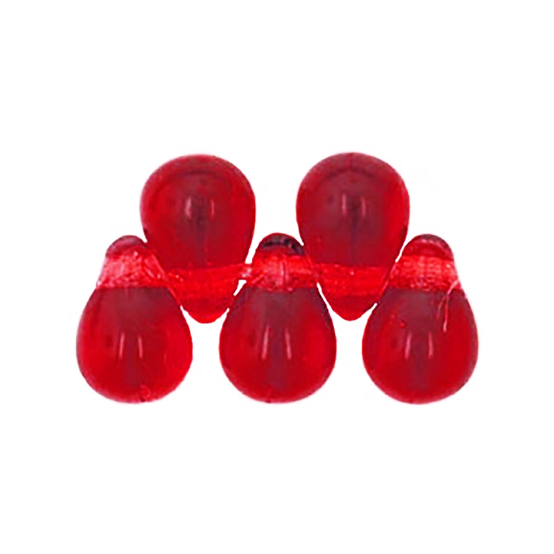 6 X 4mm Czech Glass Bright Red Teardrop Beads, Bright Ruby Red Tear ...
