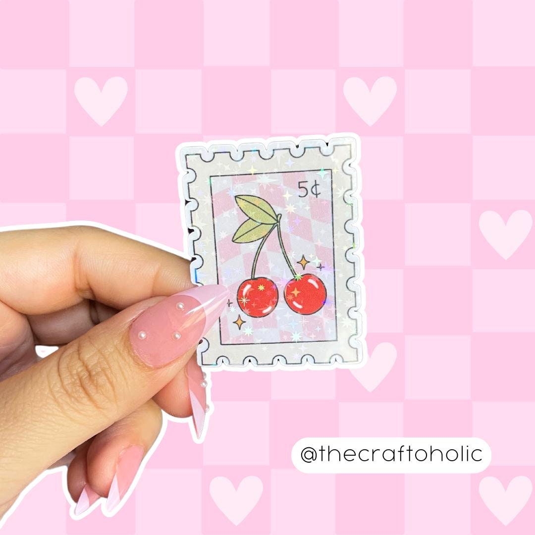 Cherry Checkers Stamp Sticker | Sparkle Holographic Canteen Decal ...
