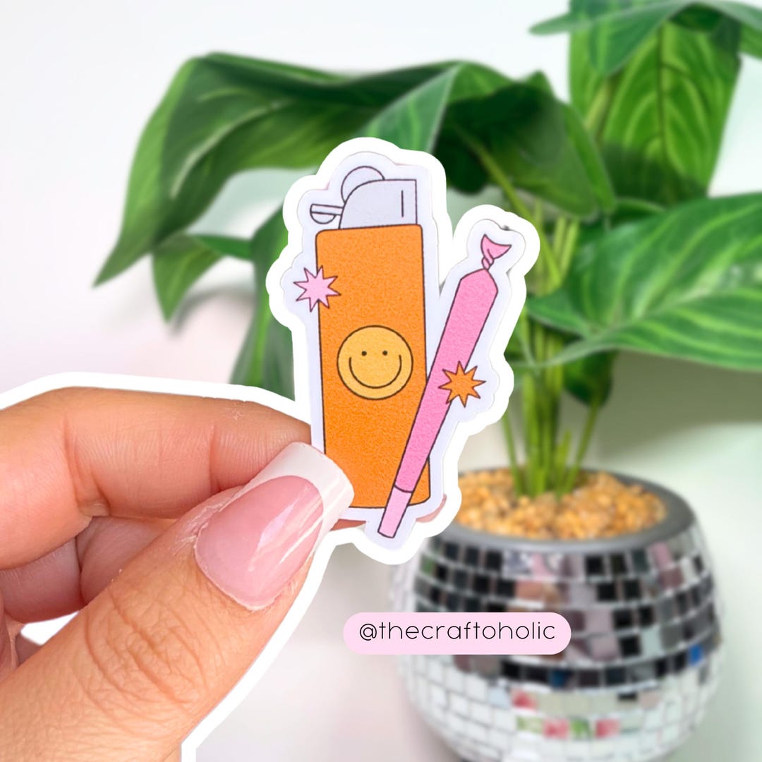 Smiley Face Joint and Lighter Sticker | Smoker Sticker | Groovy High ...