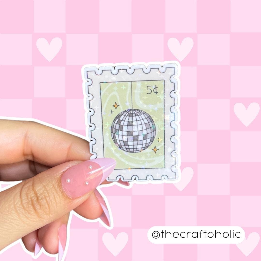 Disco Ball Pink Checkers Stamp Sticker | Sparkle Holographic Canteen ...