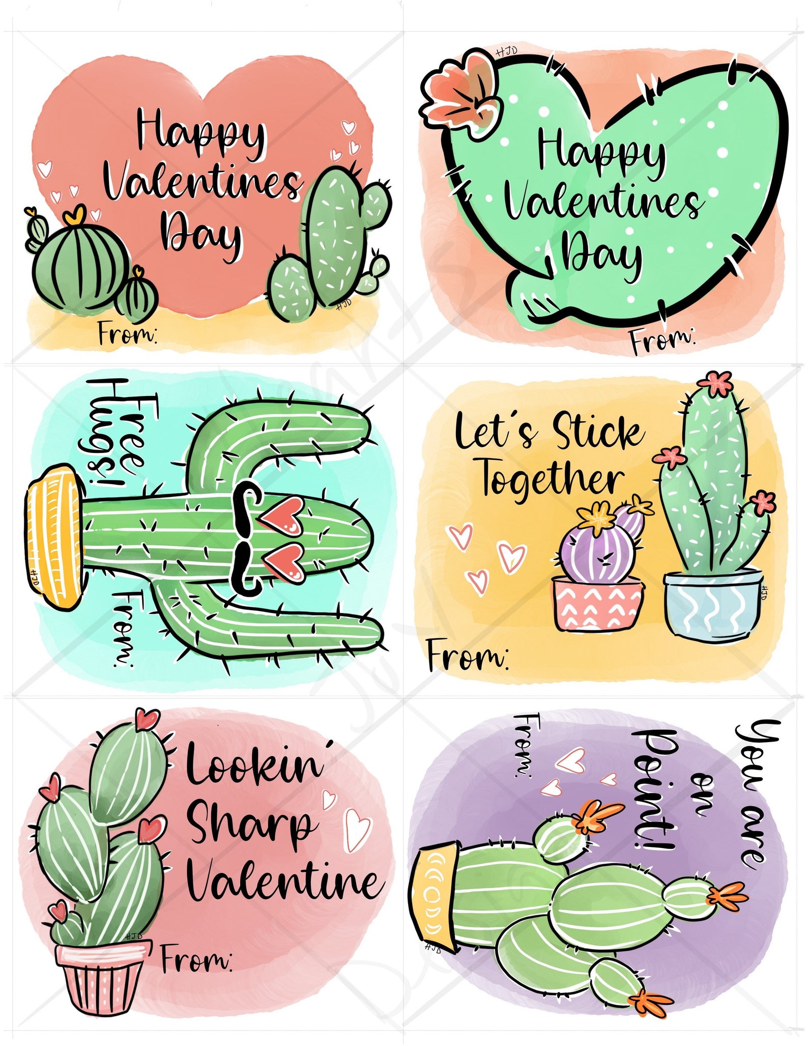 Cacti Valentines Day Cards - Digital Download - Printable - Etsy