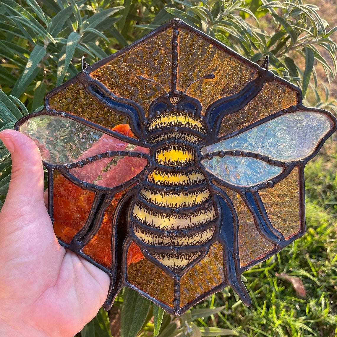 COMMERCIAL Honey Bee Stained Glass Pattern. Hexagon. Bee Kind ...