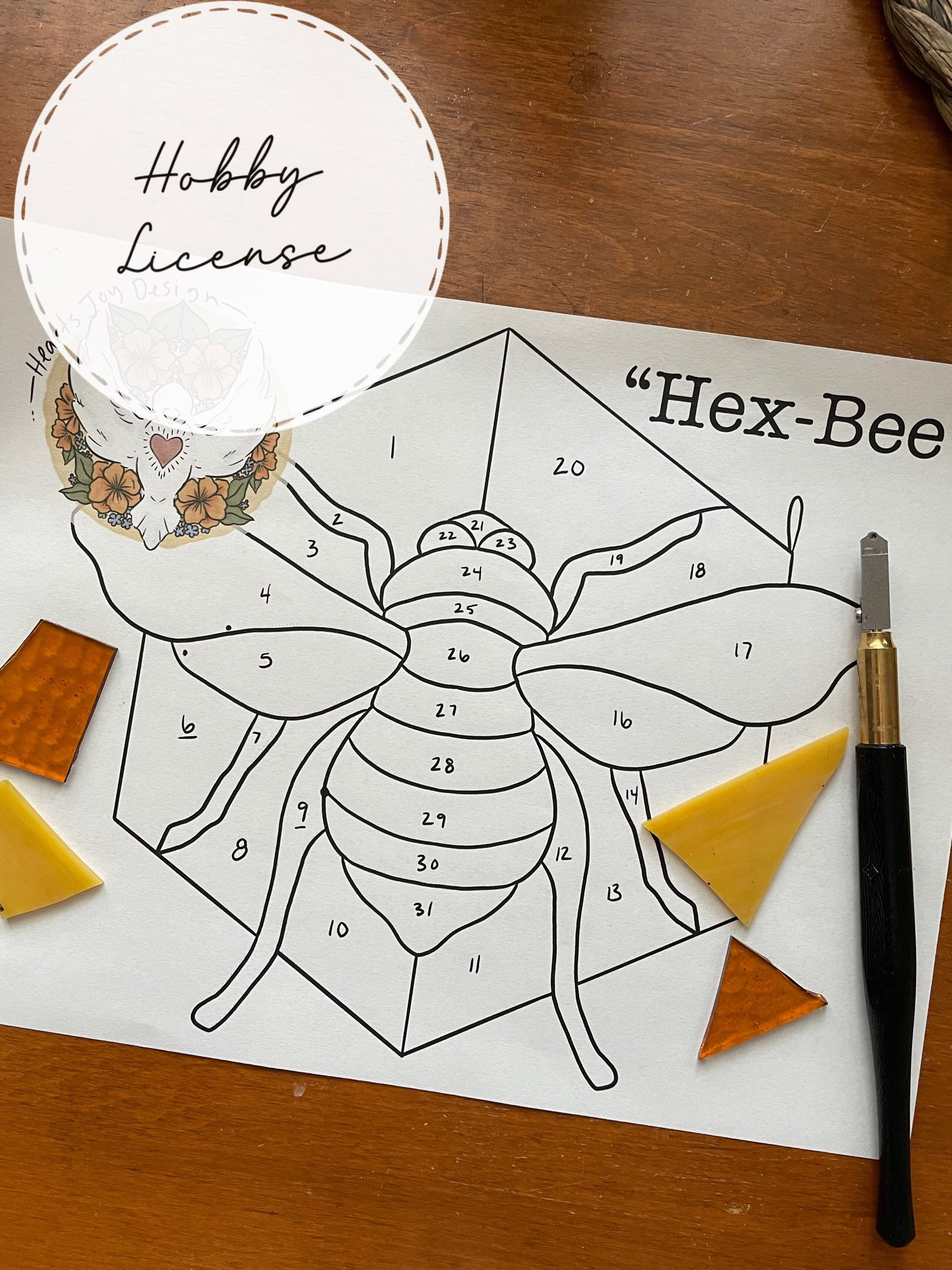 HOBBY Honey Bee Stained Glass Pattern. Suncatcher Pattern. Bee. Hexagon ...