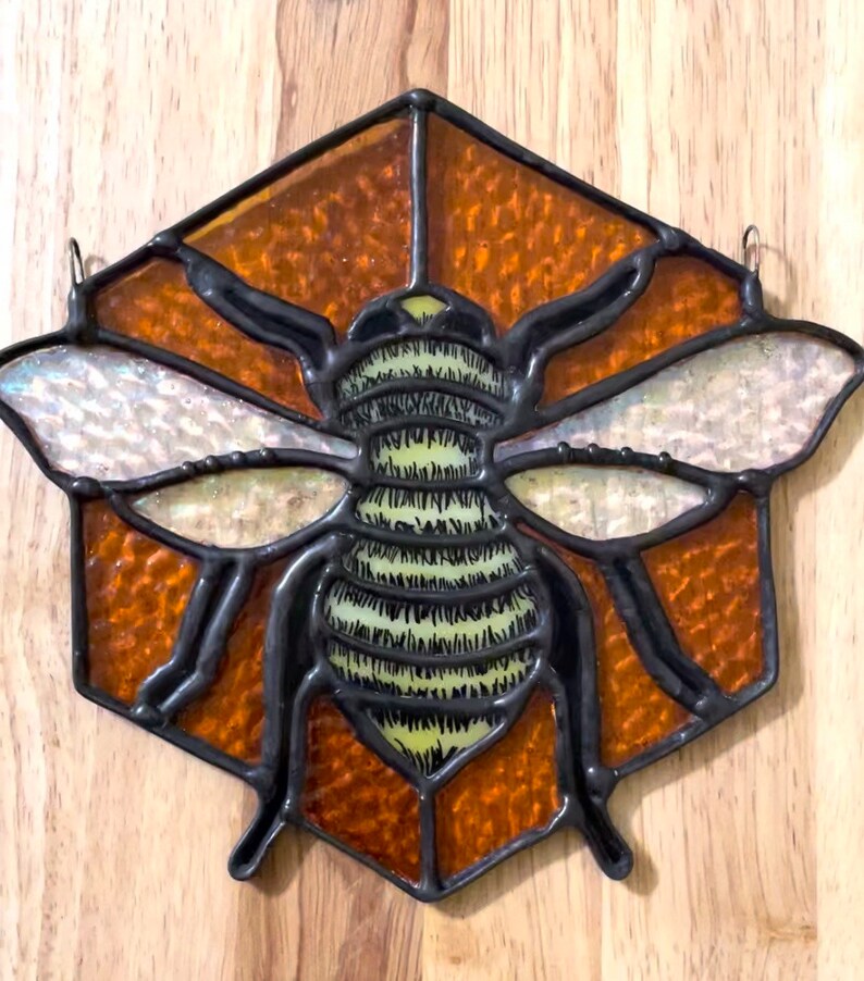 COMMERCIAL Honey Bee Stained Glass Pattern. Hexagon. Bee Kind ...