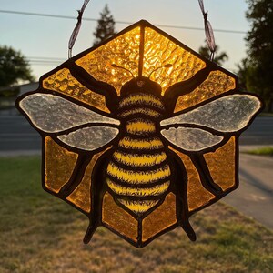 COMMERCIAL Honey Bee Stained Glass Pattern. Hexagon. Bee Kind ...