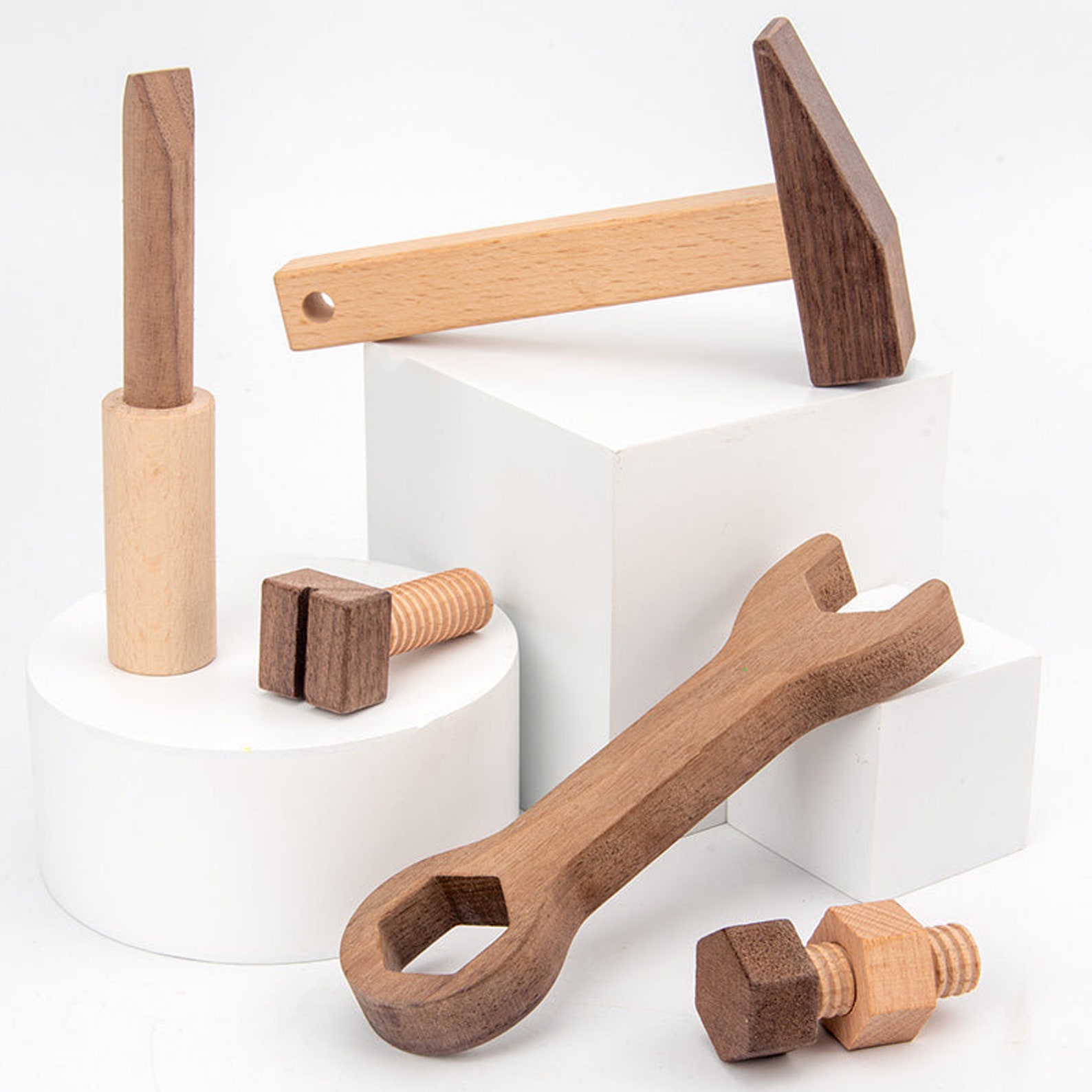 Wooden Toy Tool Set Box Toddlers Natural Wood Montessori - Etsy