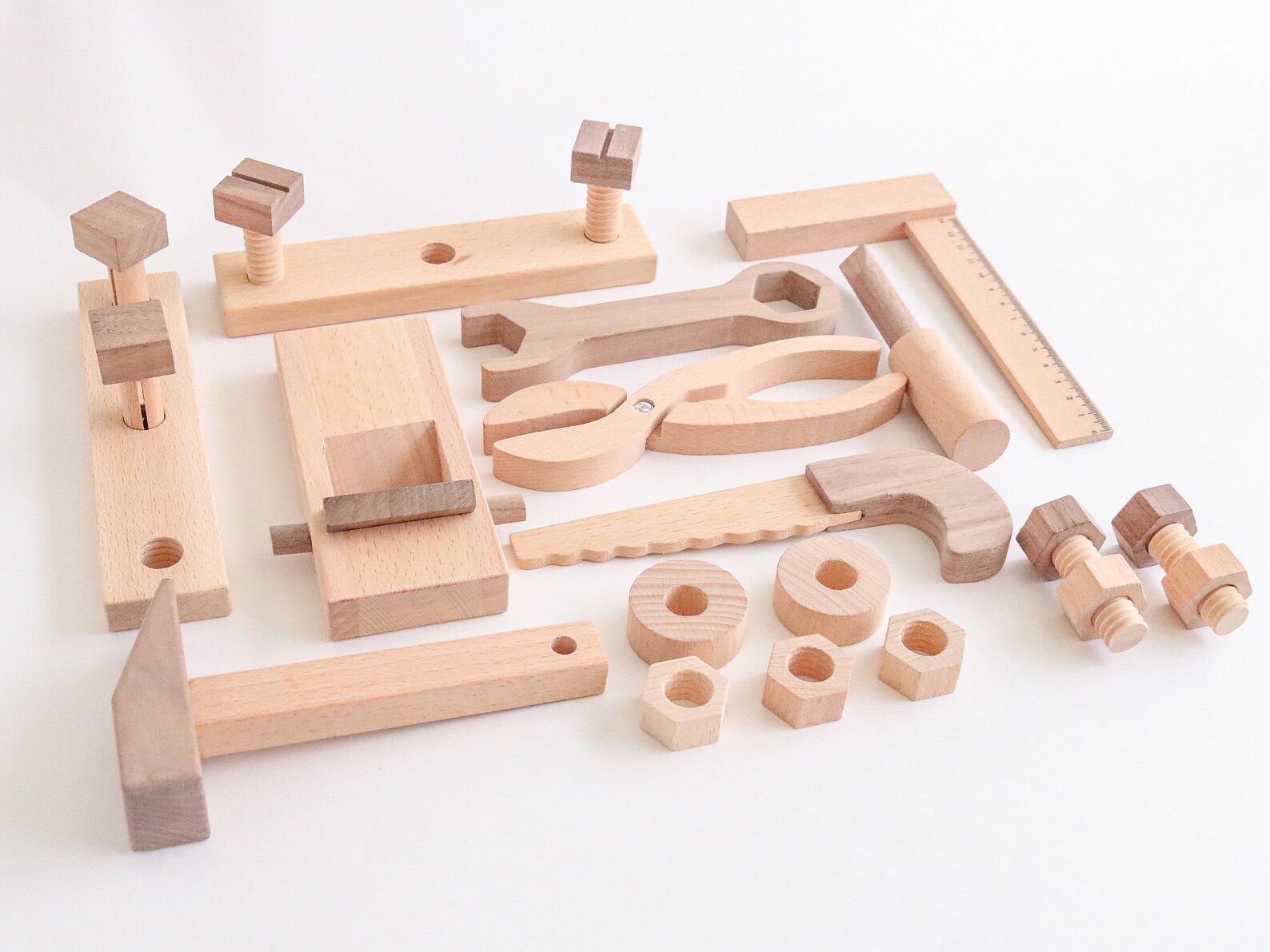 Wooden Toy Tool Set Box Toddlers Natural Wood Montessori - Etsy