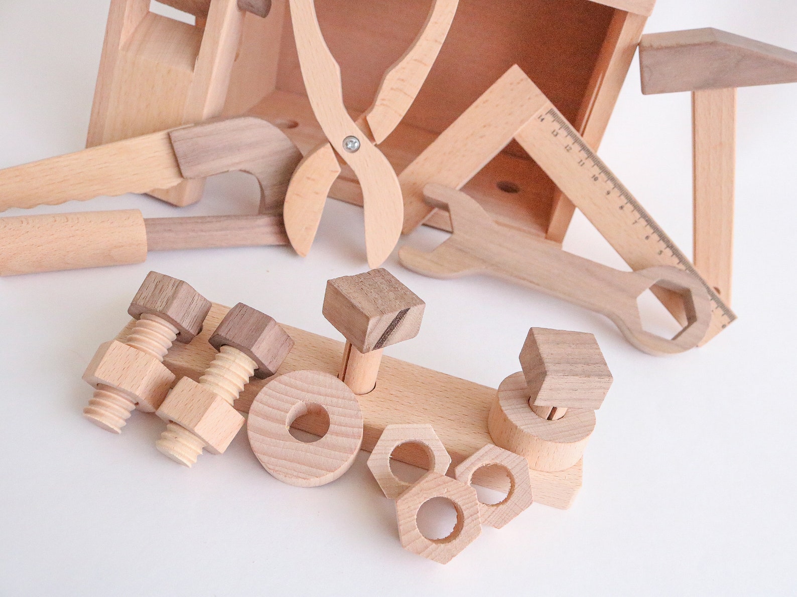 Wooden Toy Tool Set Box Toddlers Natural Wood Montessori - Etsy